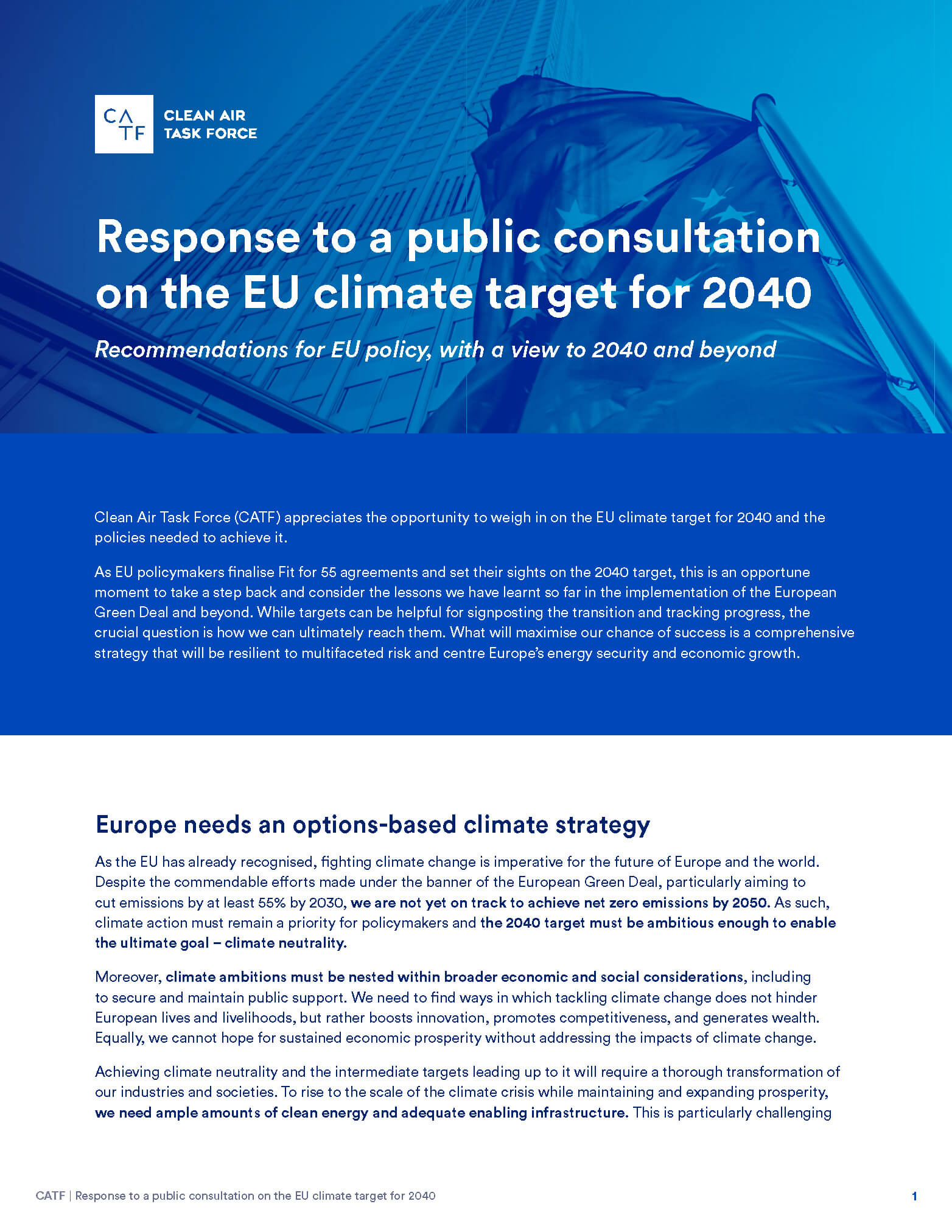 Response to a public consultation on the EU climate target for 2040 – Clean Air Task Force