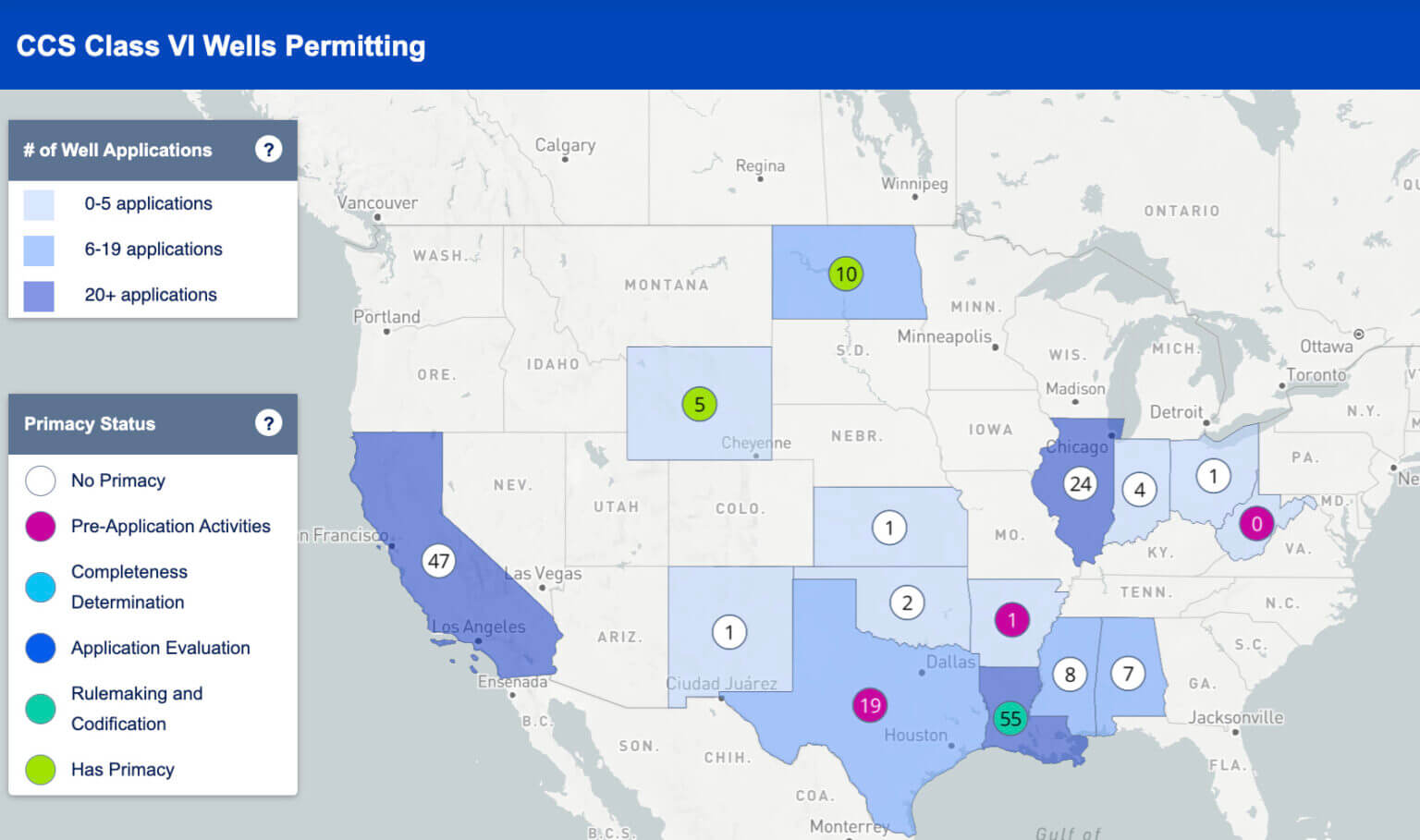 Interactive map of Class VI Wells for geologic storage of carbon ...
