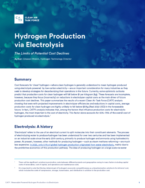 Hydrogen Production via Electrolysis – Clean Air Task Force