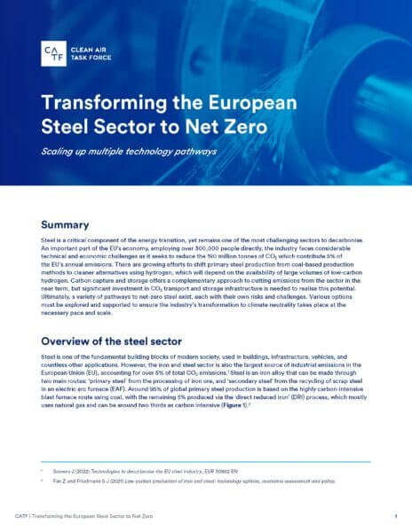 Transforming the European Steel Sector to Net Zero – Clean Air Task Force