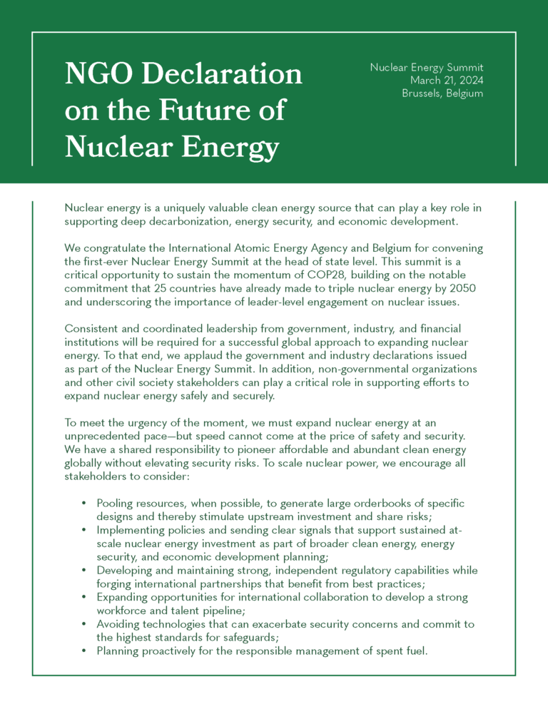 NGO Declaration on the Future of Nuclear Energy – Clean Air Task Force