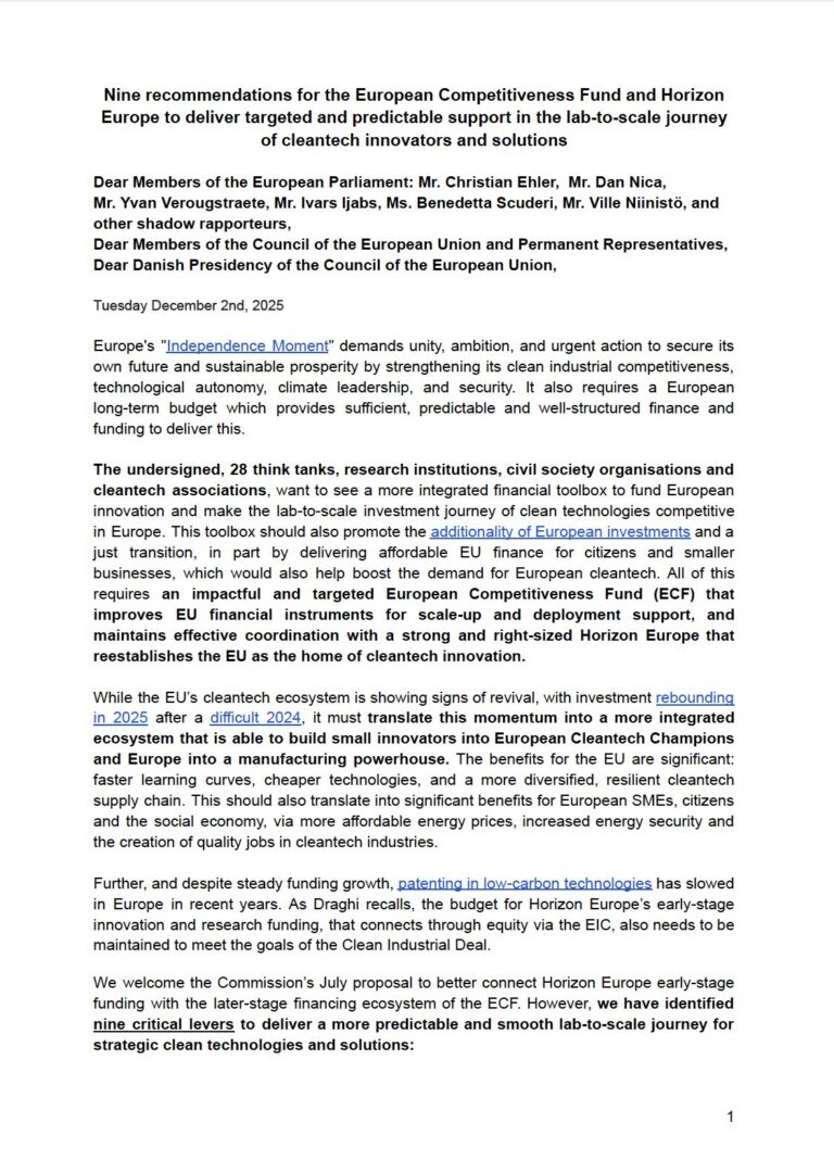 Joint letter and recommendations for European Competitiveness Fund and ...